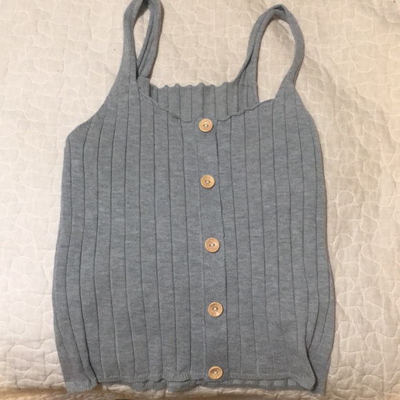 Tops | Gray Ribbed Tank With Adorable Brown Buttons | Poshmark